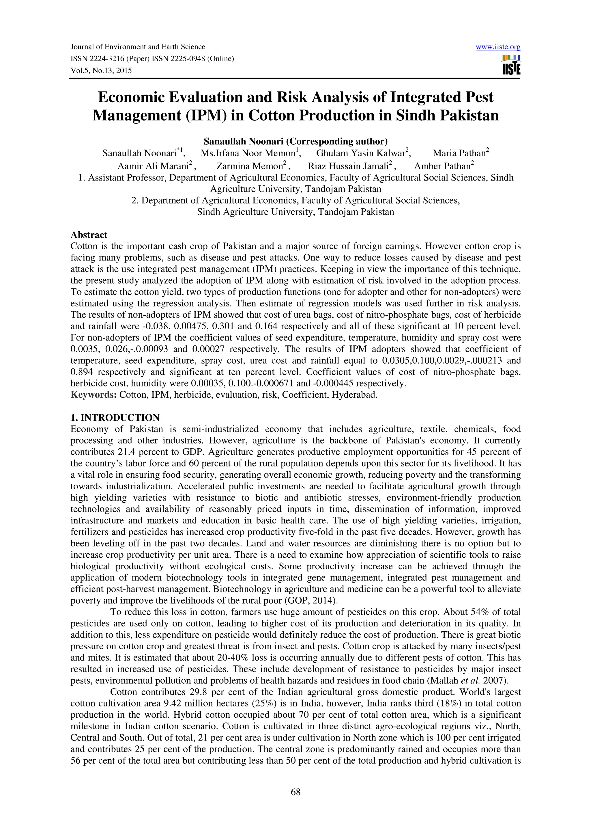 (Ipm) in cotton production in sindh pakistan | PDF | Agriculture ...