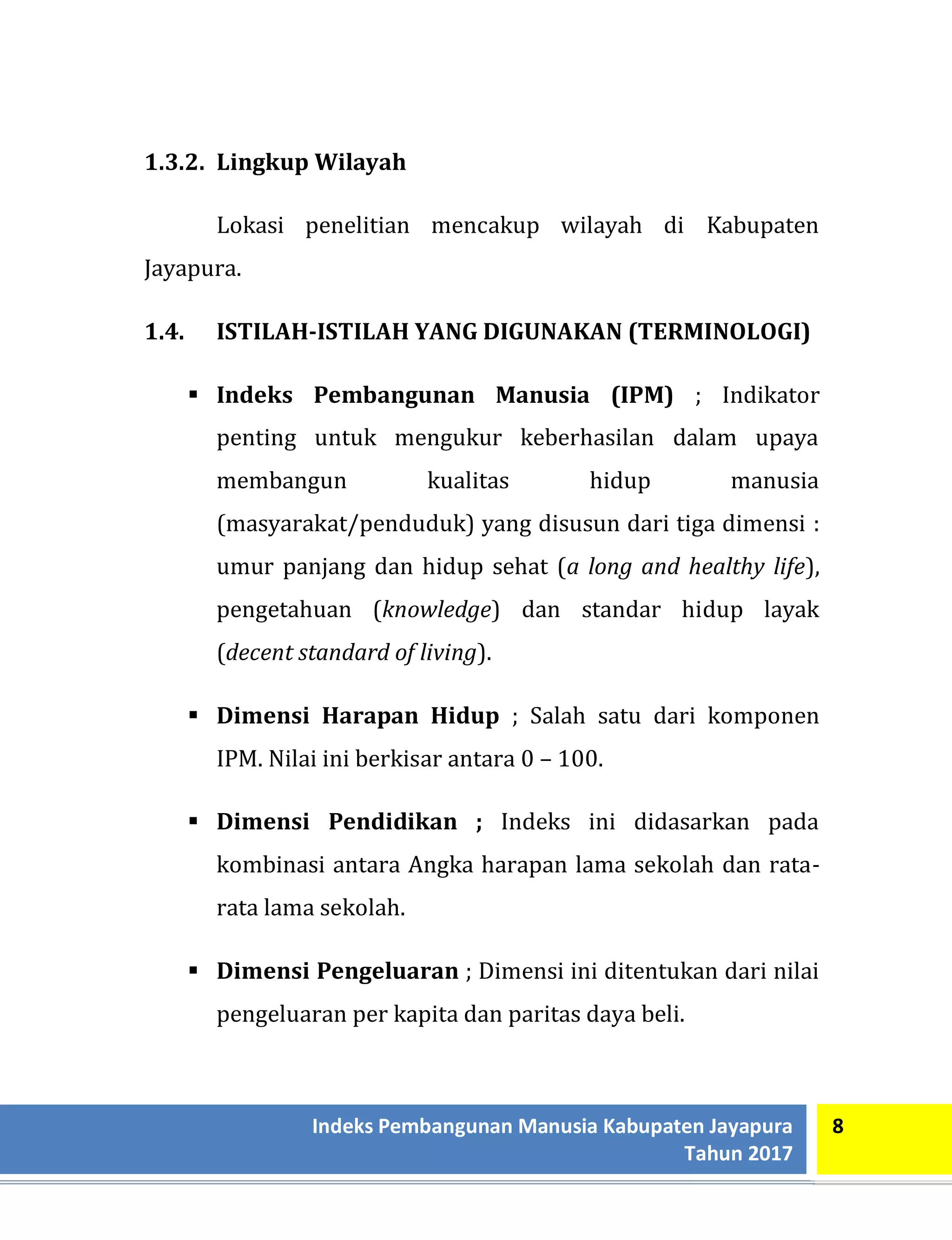 Indeks Pembangunan Manusia kabupaten jayapura 2017 | PDF