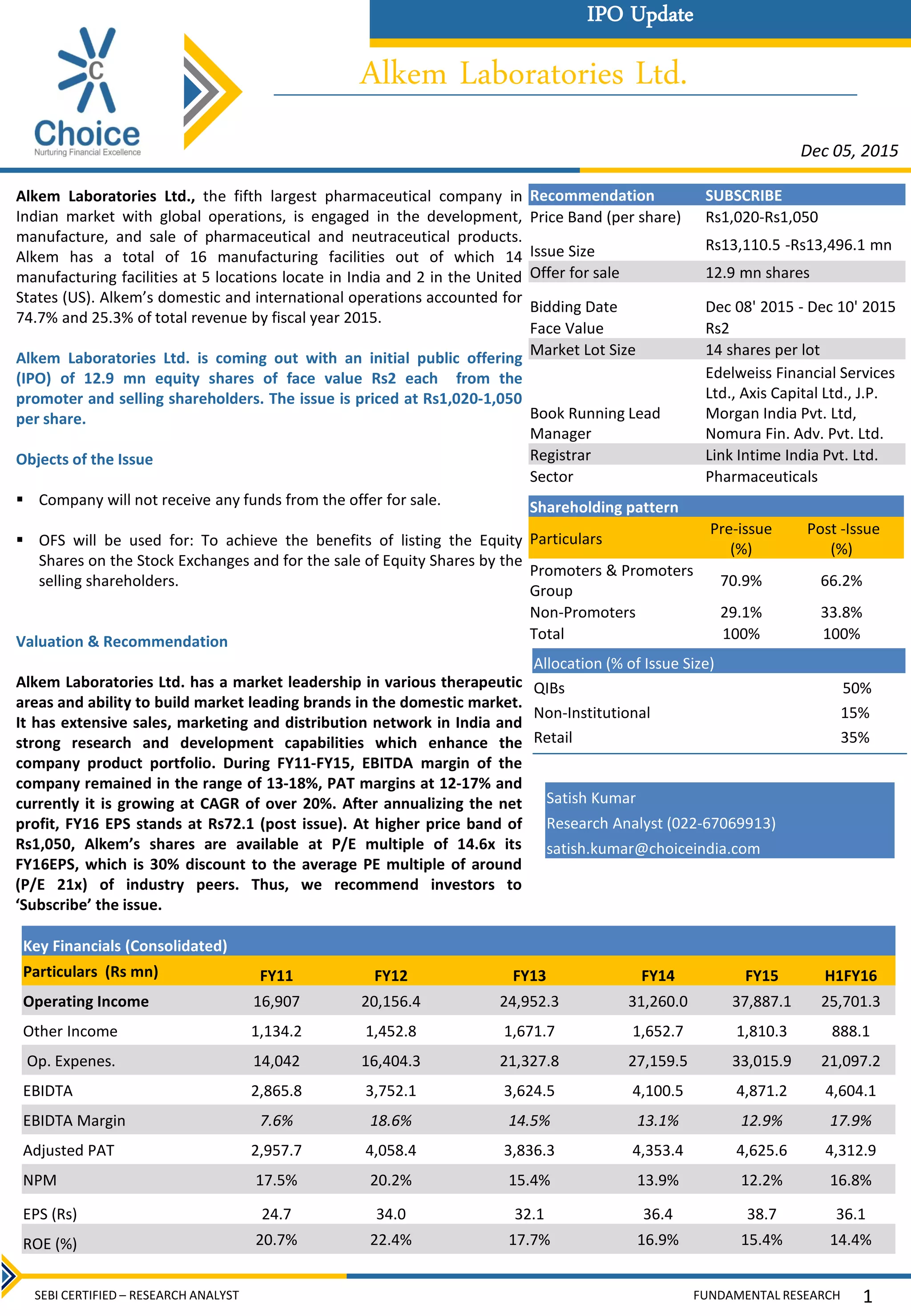 IPO Analysis - Alkem Laboratories Ltd. | PDF