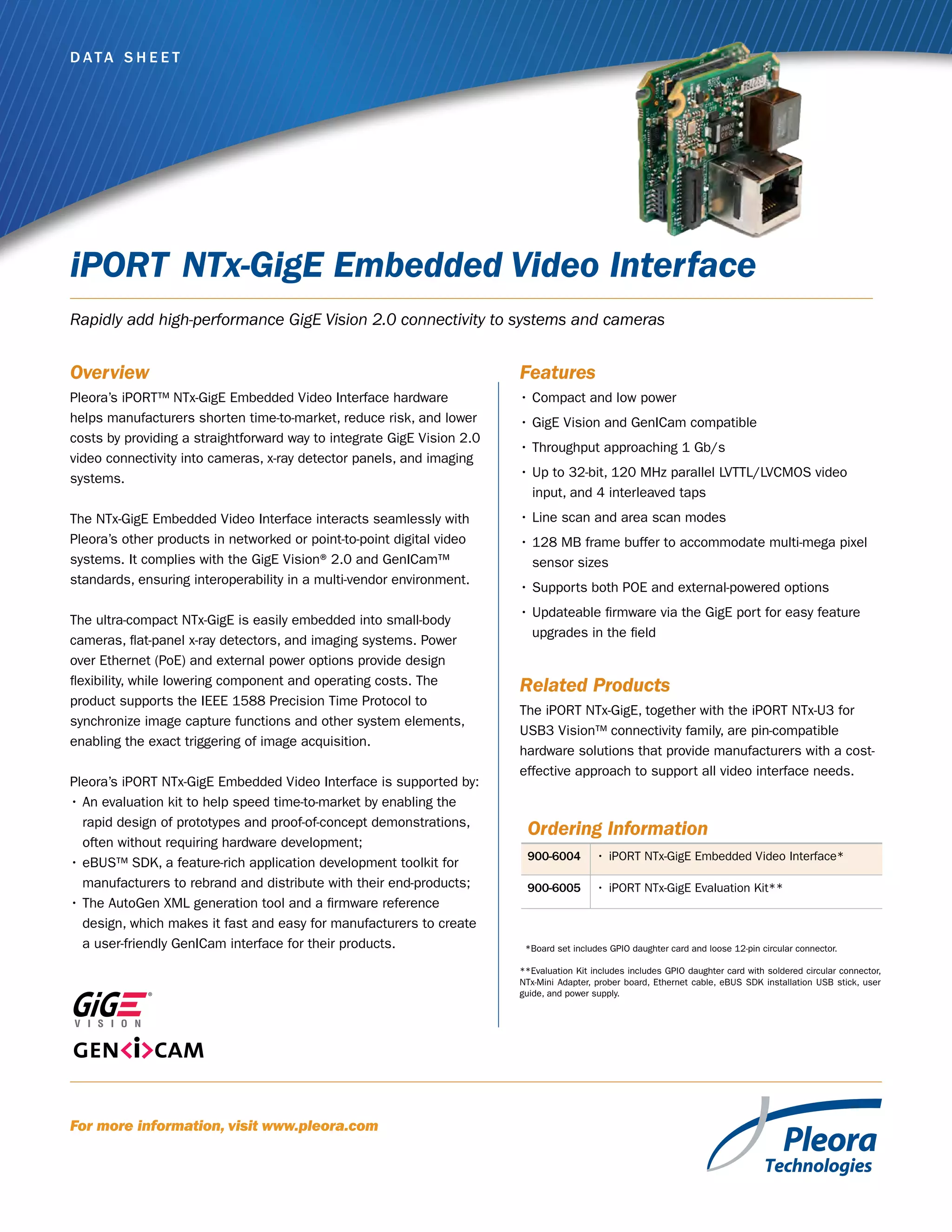 Iport ntx gige-embedded_video_interface_data_sheet | PDF