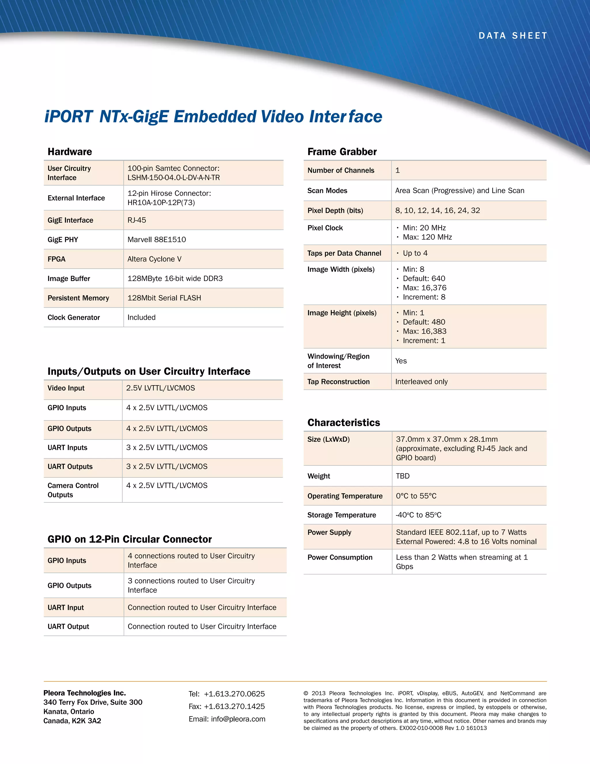 Iport ntx gige-embedded_video_interface_data_sheet | PDF