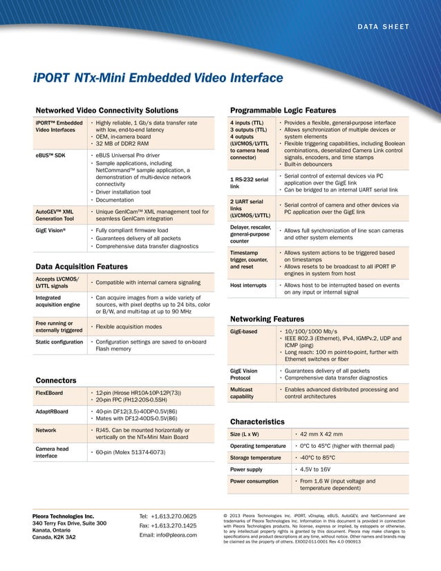 Iport ntx mini-embedded_video_interface_data_sheet | PDF