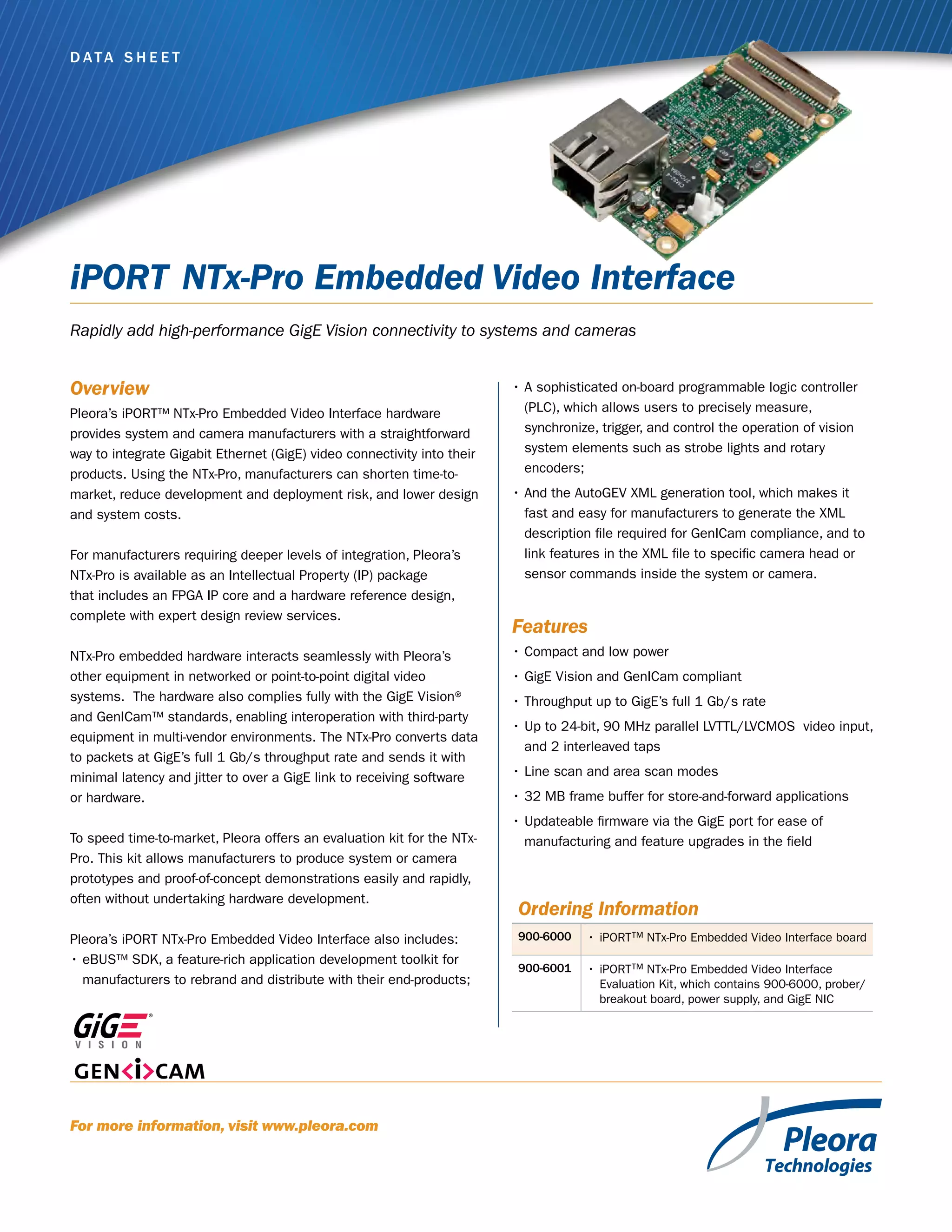 Iport ntx pro-embedded_video_interface_data_sheet | PDF