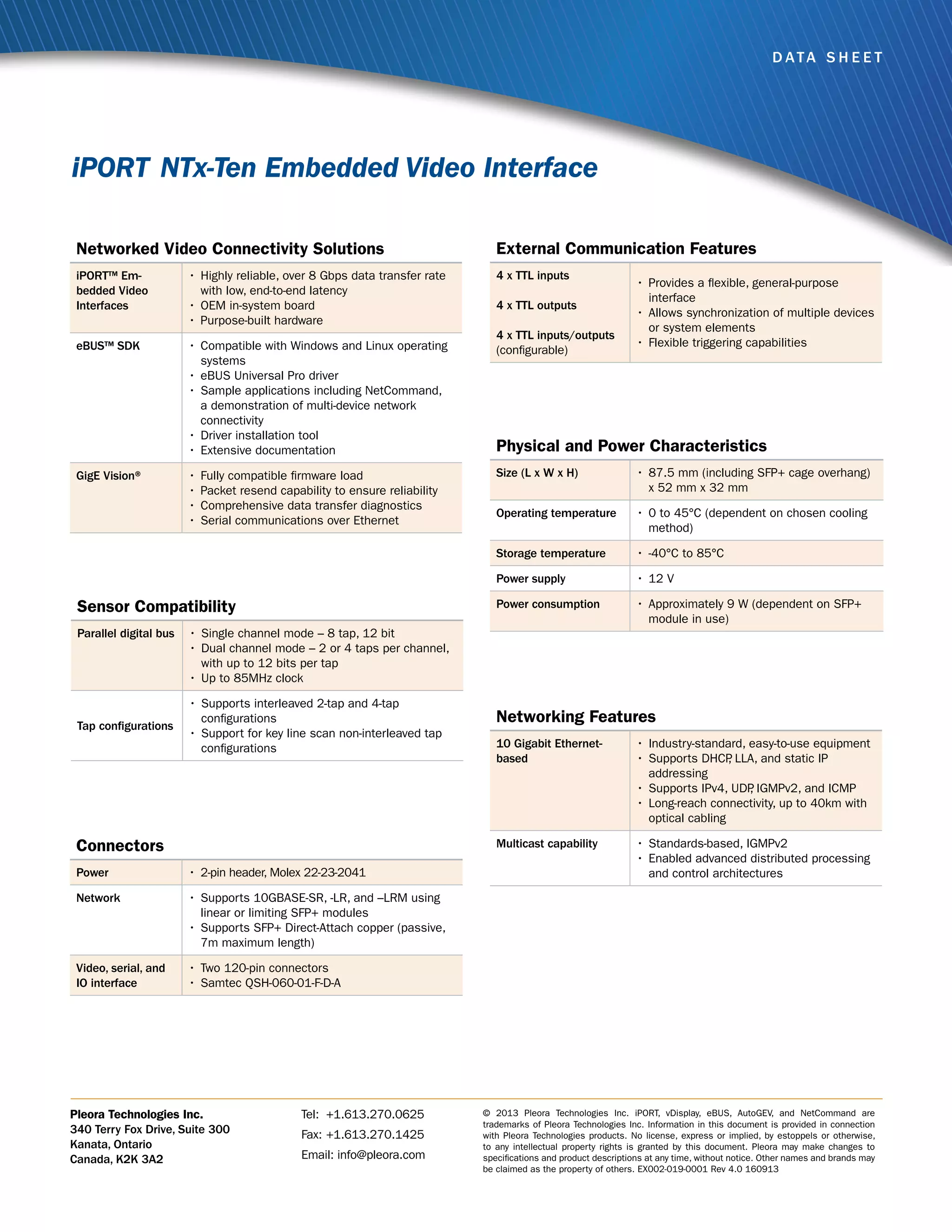Iport ntx ten-embedded_videointerface_data_sheet | PDF