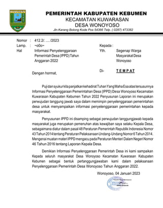 INFORMASI PENYELENGGARAAN PEMERINTAH DESA (IPPD) TAHUN 2022 | PDF