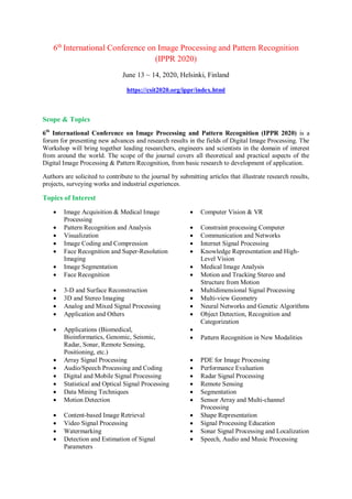 6th International Conference on Image Processing and Pattern Recognition (IPPR 2020) | PDF