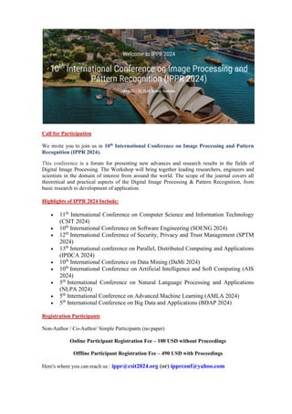 Call for Participation - 10th International Conference on Image Processing and Pattern ...
