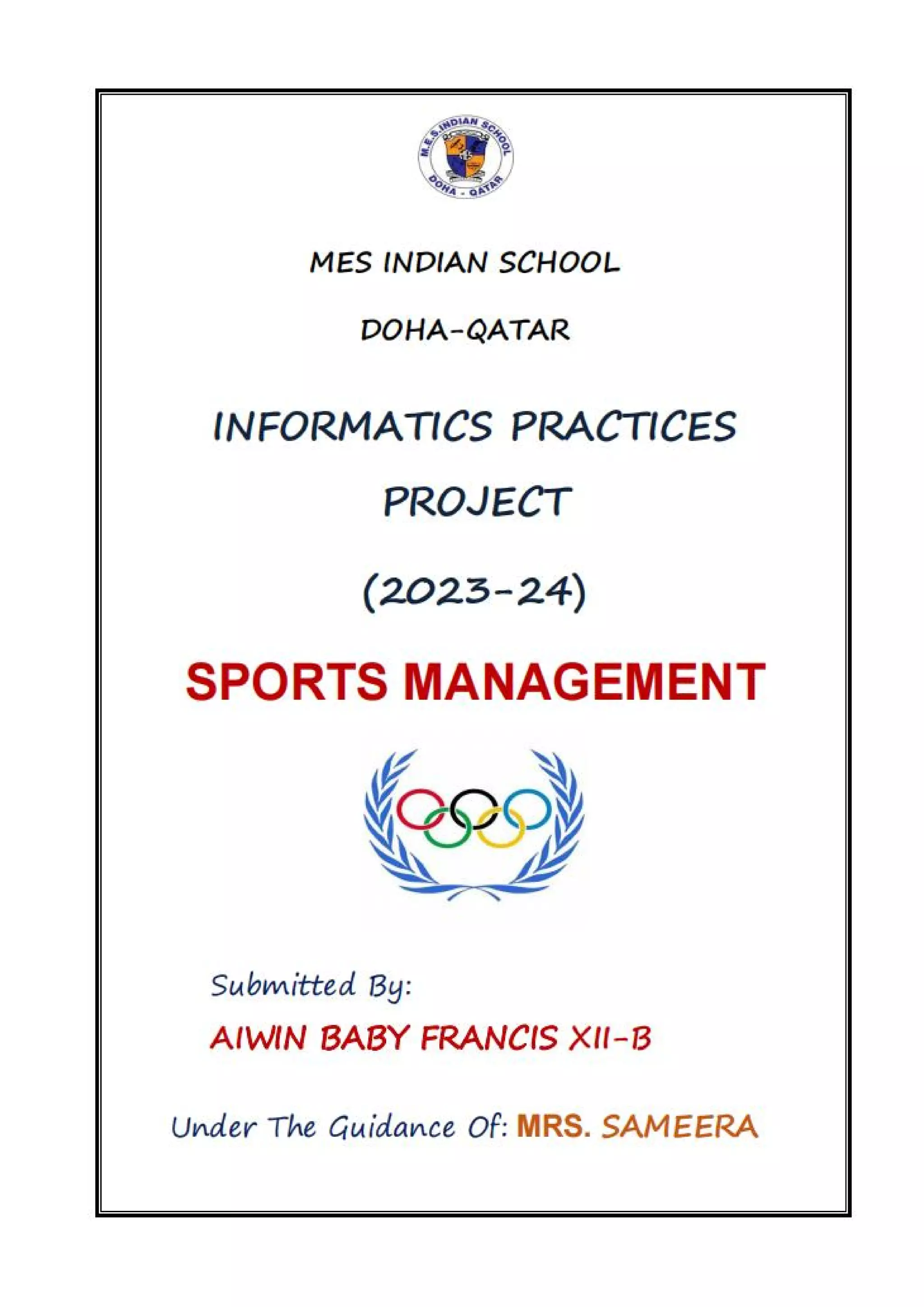 IP Project (Sports Mangement) Class 12 CBSE | PDF