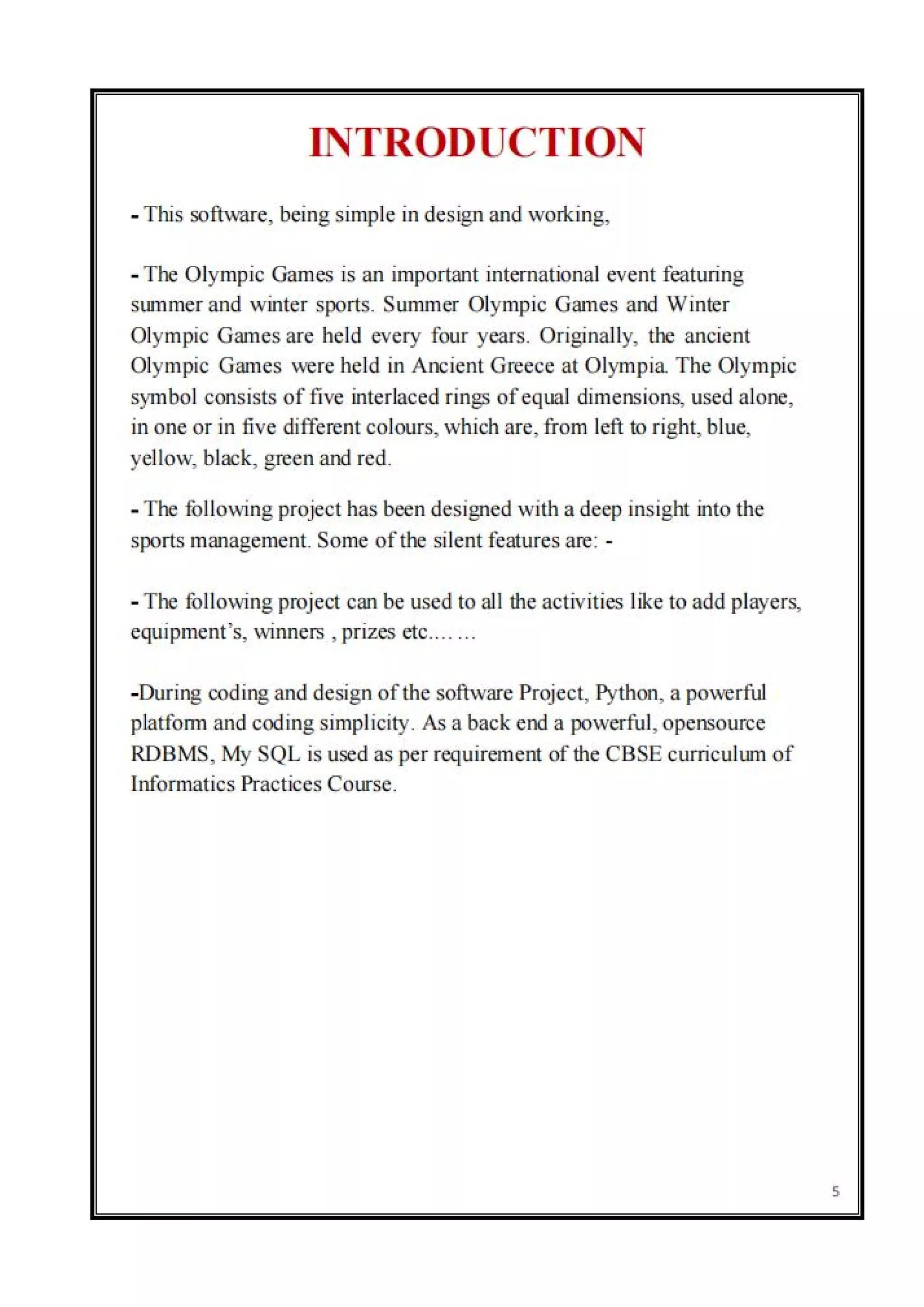 IP Project (Sports Mangement) Class 12 CBSE | PDF