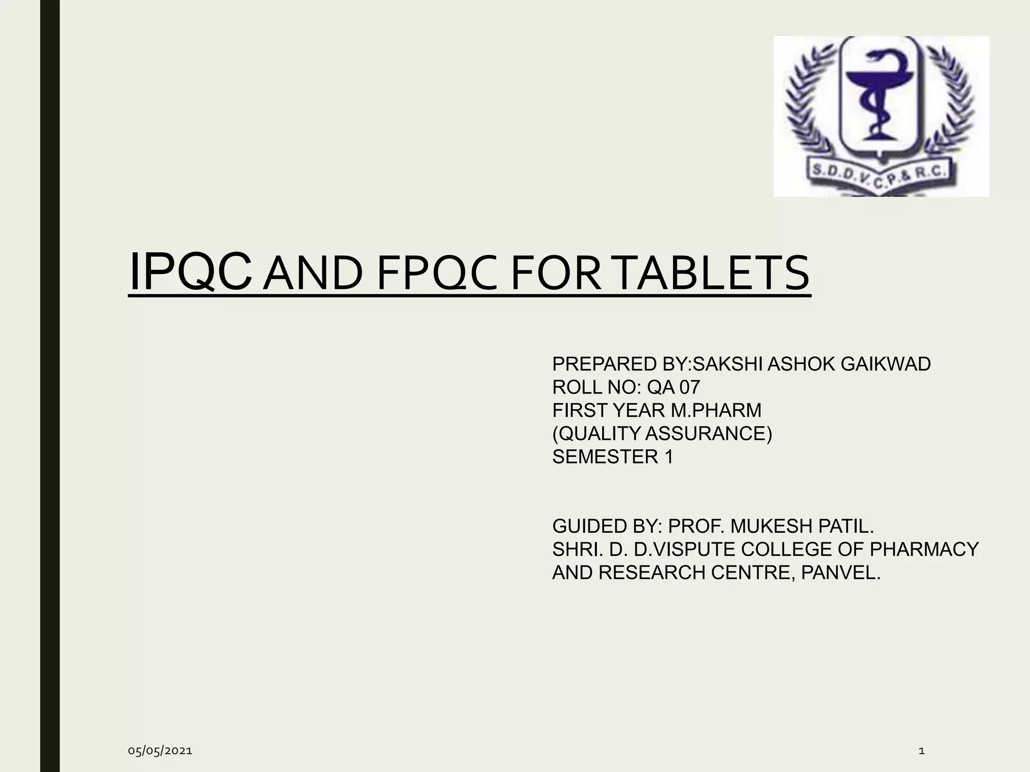 IPQC and FPQC for tablets | PPTX