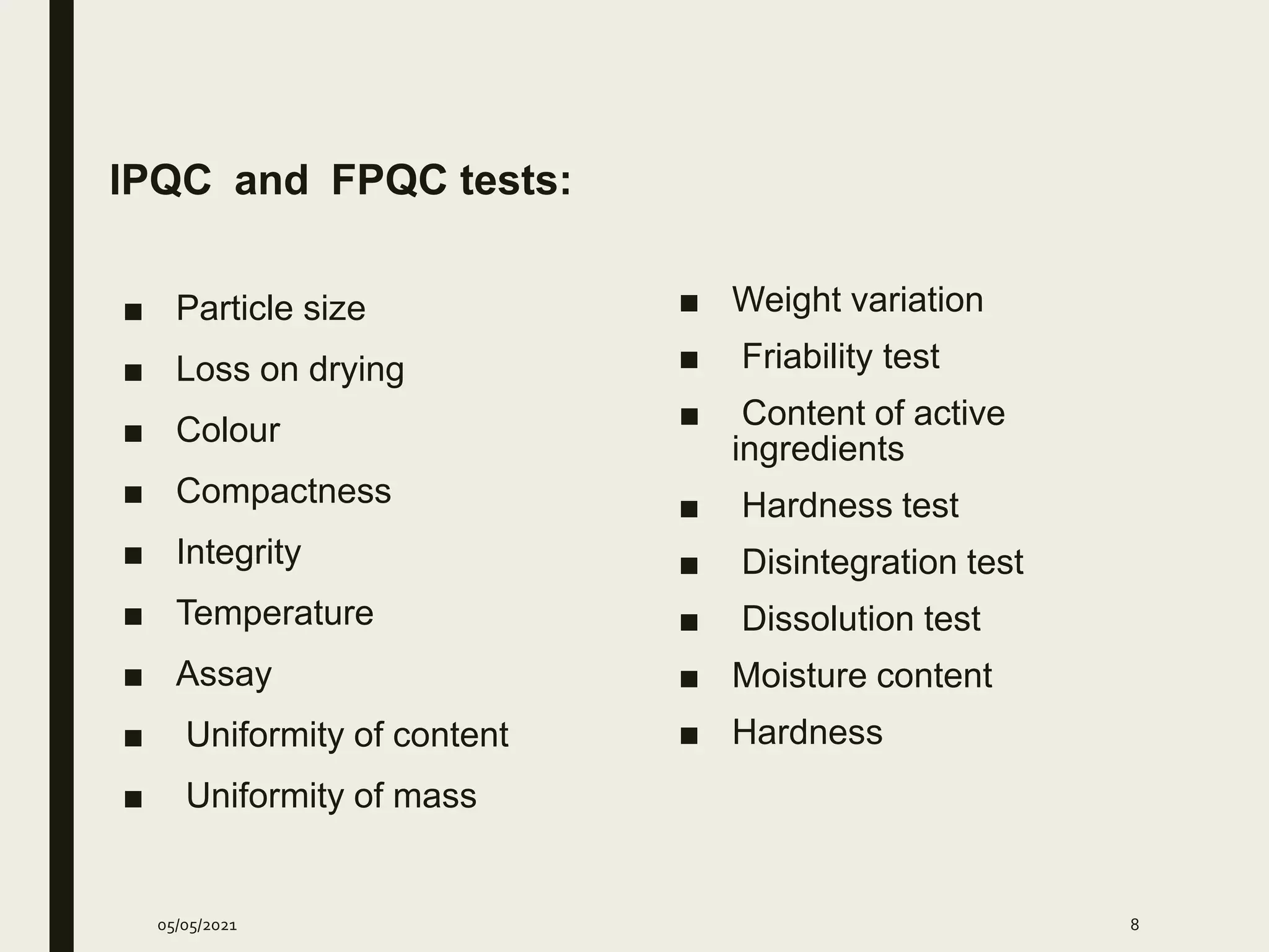 IPQC and FPQC for tablets | PPTX
