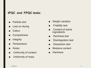 IPQC and FPQC for tablets | PPTX