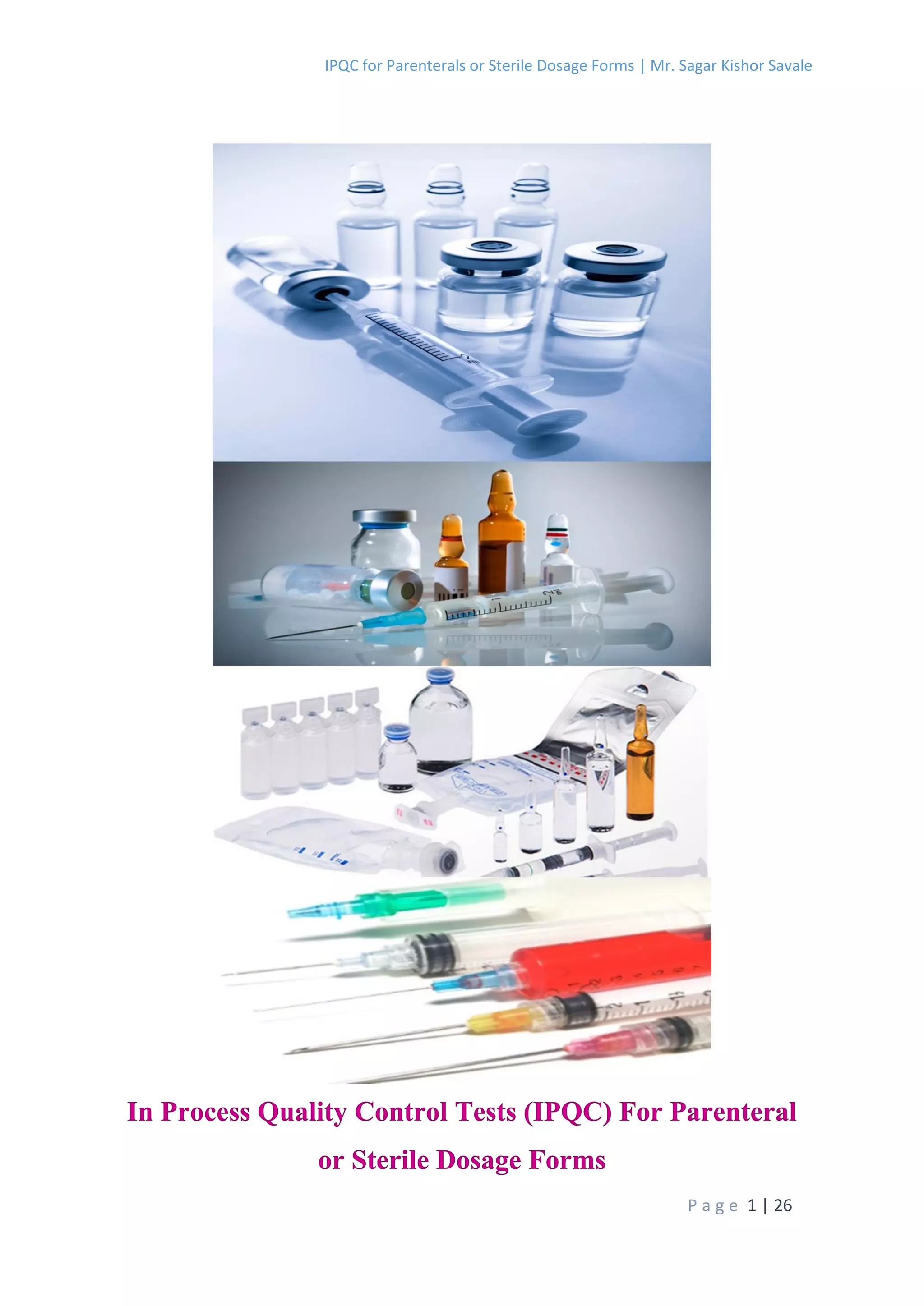 In Process Quality Control Tests (IPQC) For Parenteral or Sterile ...