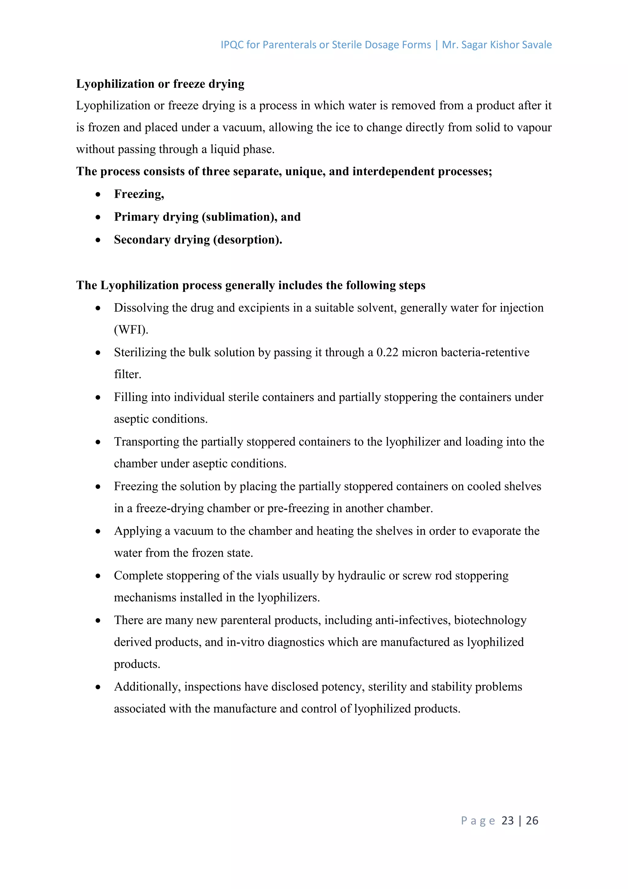 In Process Quality Control Tests (IPQC) For Parenteral or Sterile ...
