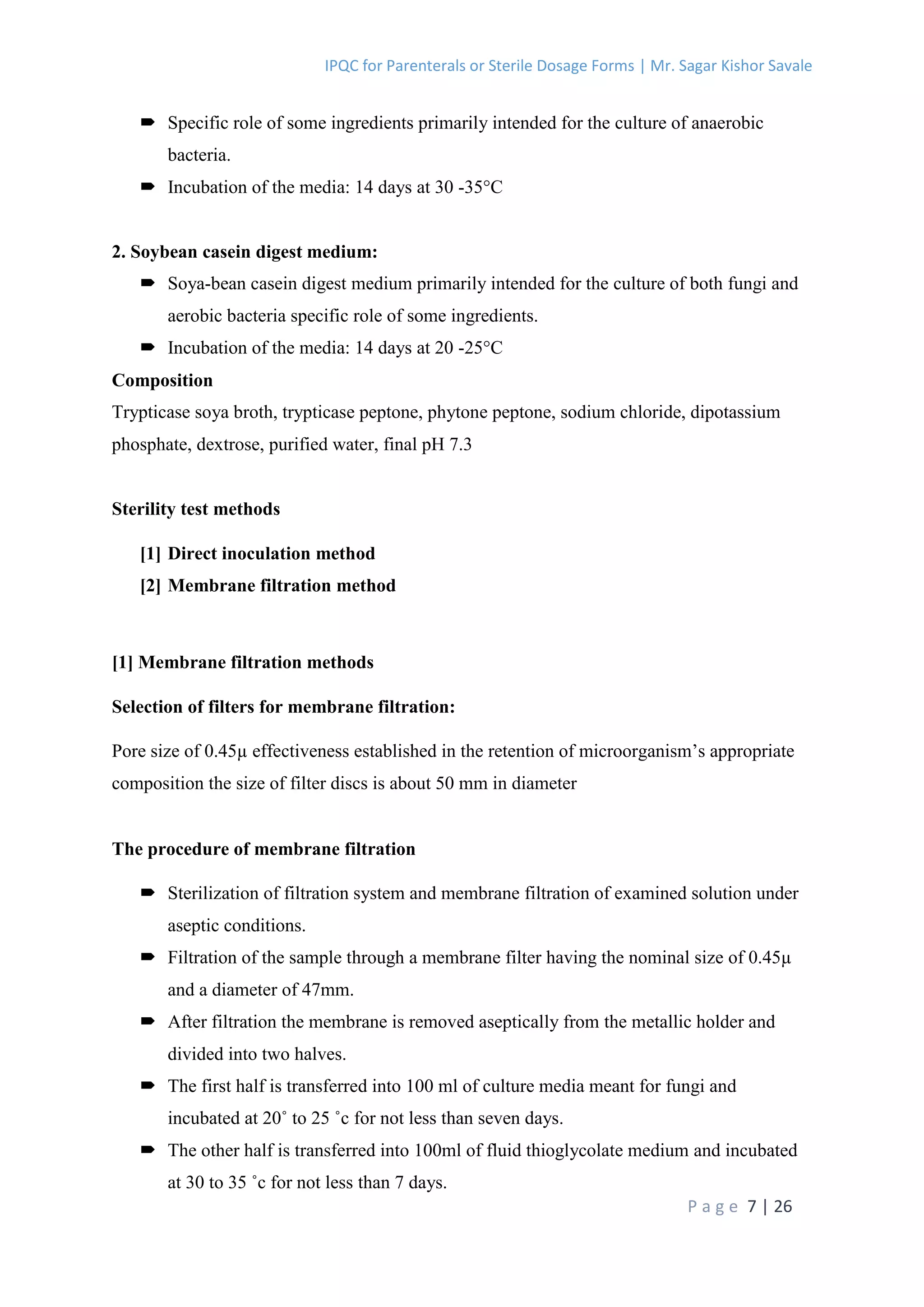 In Process Quality Control Tests (IPQC) For Parenteral or Sterile ...