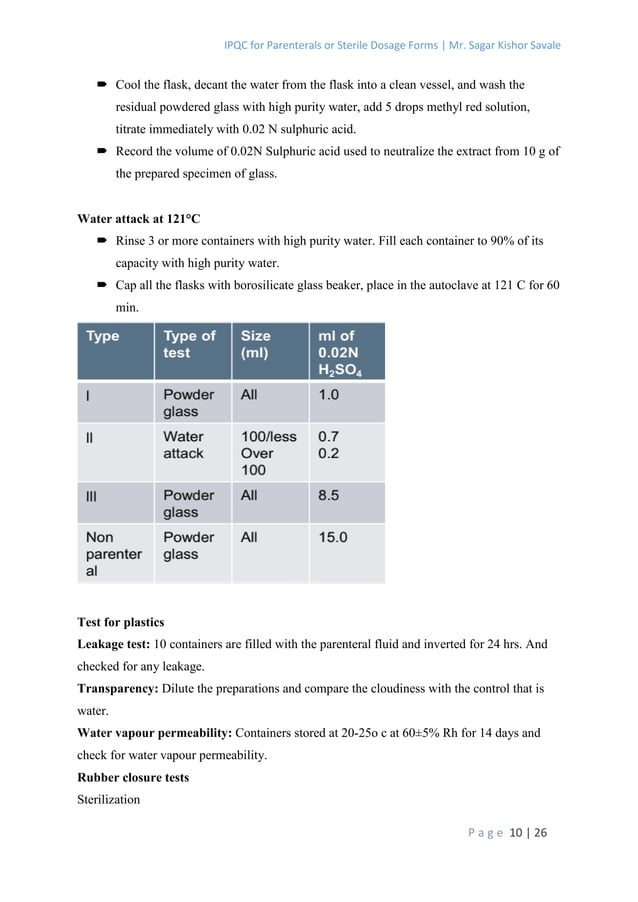 In Process Quality Control Tests (IPQC) For Parenteral or Sterile ...