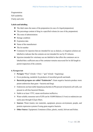In Process Quality Control Tests (IPQC) For Parenteral or Sterile ...
