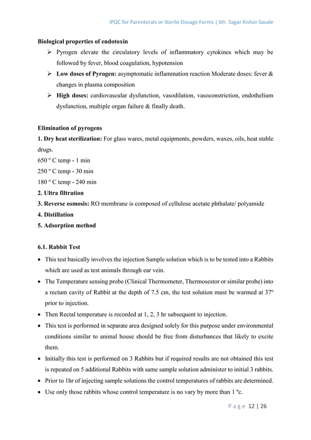 In Process Quality Control Tests (IPQC) For Parenteral or Sterile ...