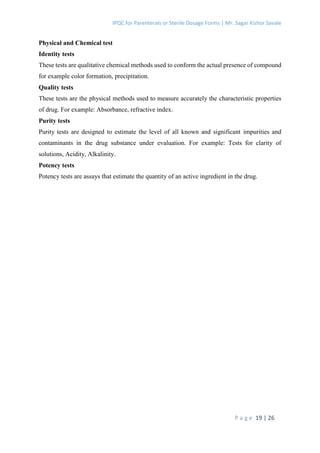 In Process Quality Control Tests (IPQC) For Parenteral or Sterile ...