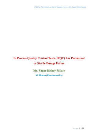 In Process Quality Control Tests (IPQC) For Parenteral or Sterile ...