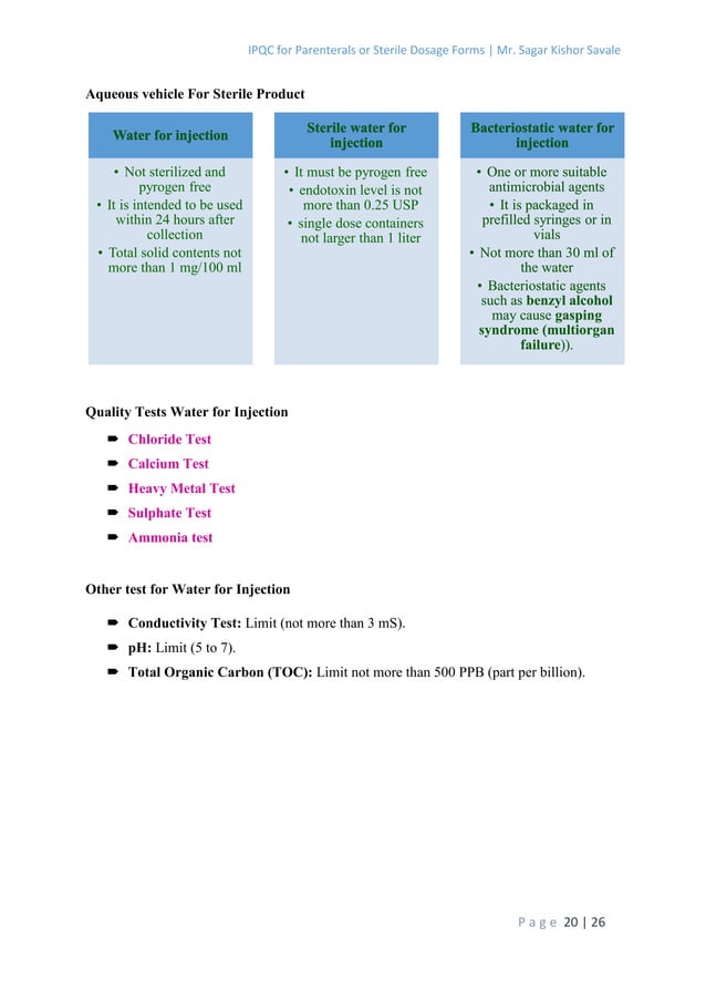 In Process Quality Control Tests (IPQC) For Parenteral or Sterile ...