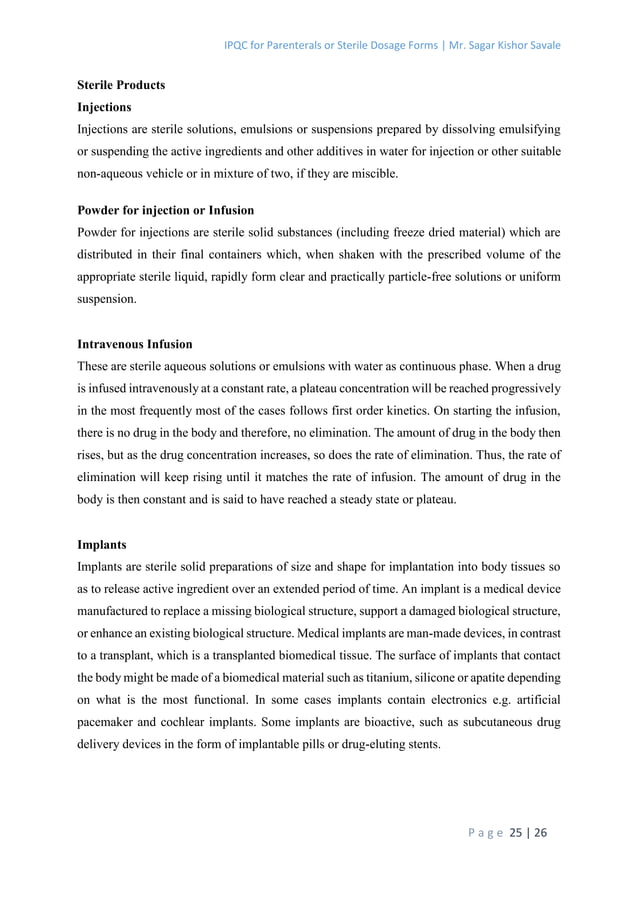 In Process Quality Control Tests (IPQC) For Parenteral or Sterile ...