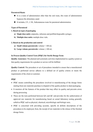 In Process Quality Control Tests (IPQC) For Parenteral or Sterile ...