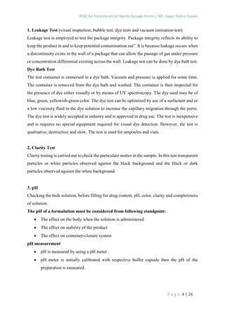 In Process Quality Control Tests (IPQC) For Parenteral or Sterile ...