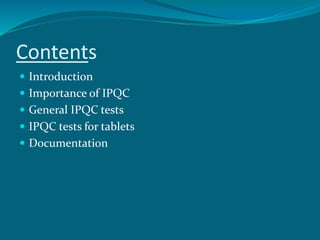 Ipqc for tablets correctd | PPTX