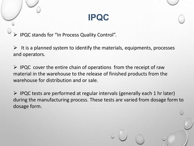 IPQC of dosage form in pharmaceutical industry | PPTX | Chemistry | Science