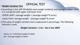 IN-PROCESS QUALITY CONTROL TESTS - IPQC OF TABLETS ppt | PPTX