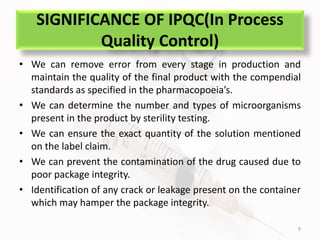 IPQC tests for Parenterals | PPTX