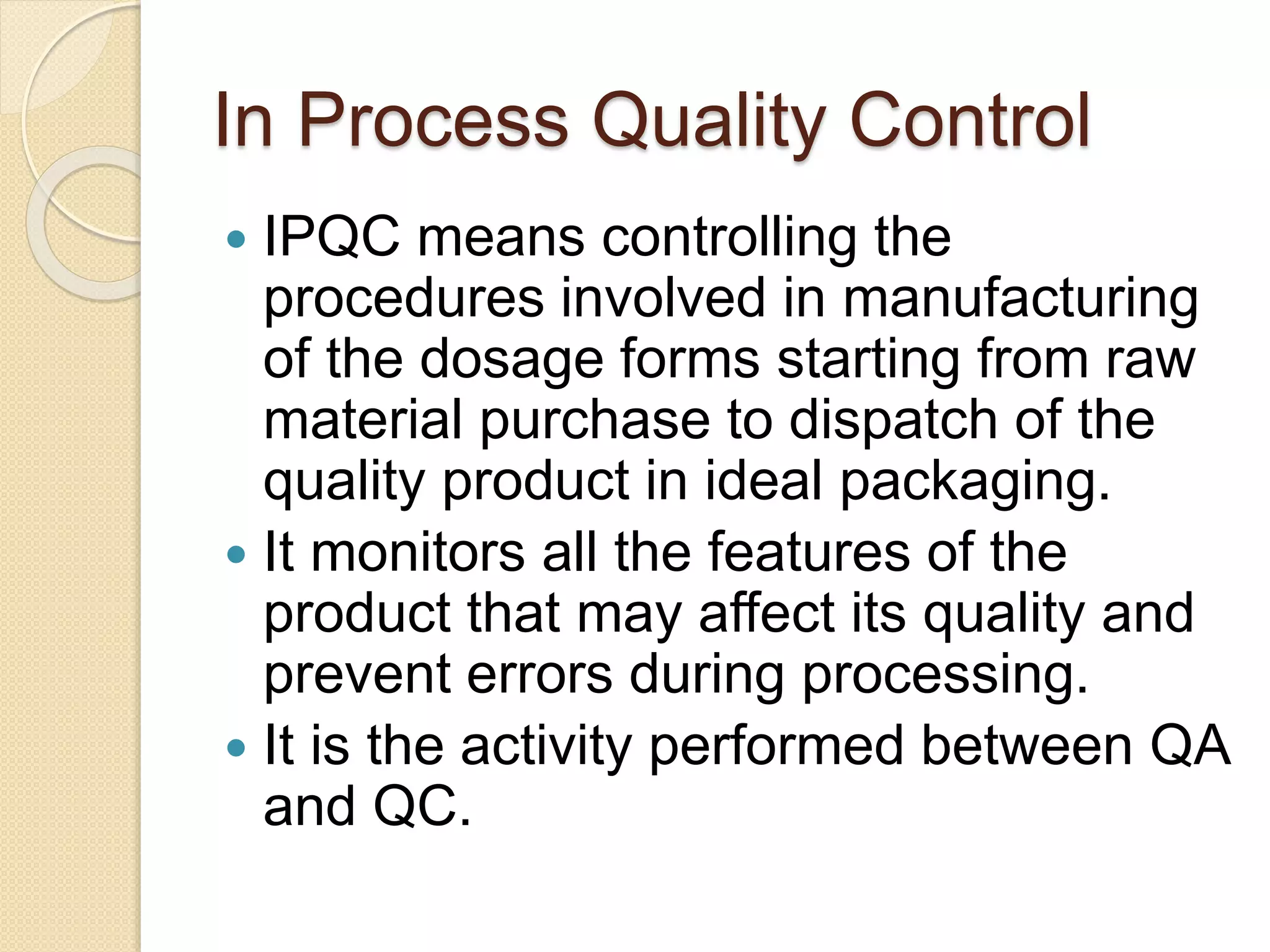 Ipqc tests for parentrals | PPTX