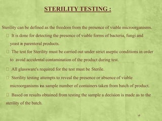 Ipqc tests for sterile formulations | PPTX