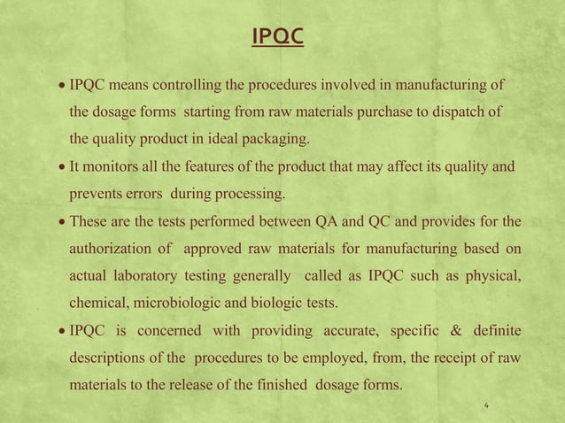Ipqc tests for sterile formulations | PPTX | Chemistry | Science