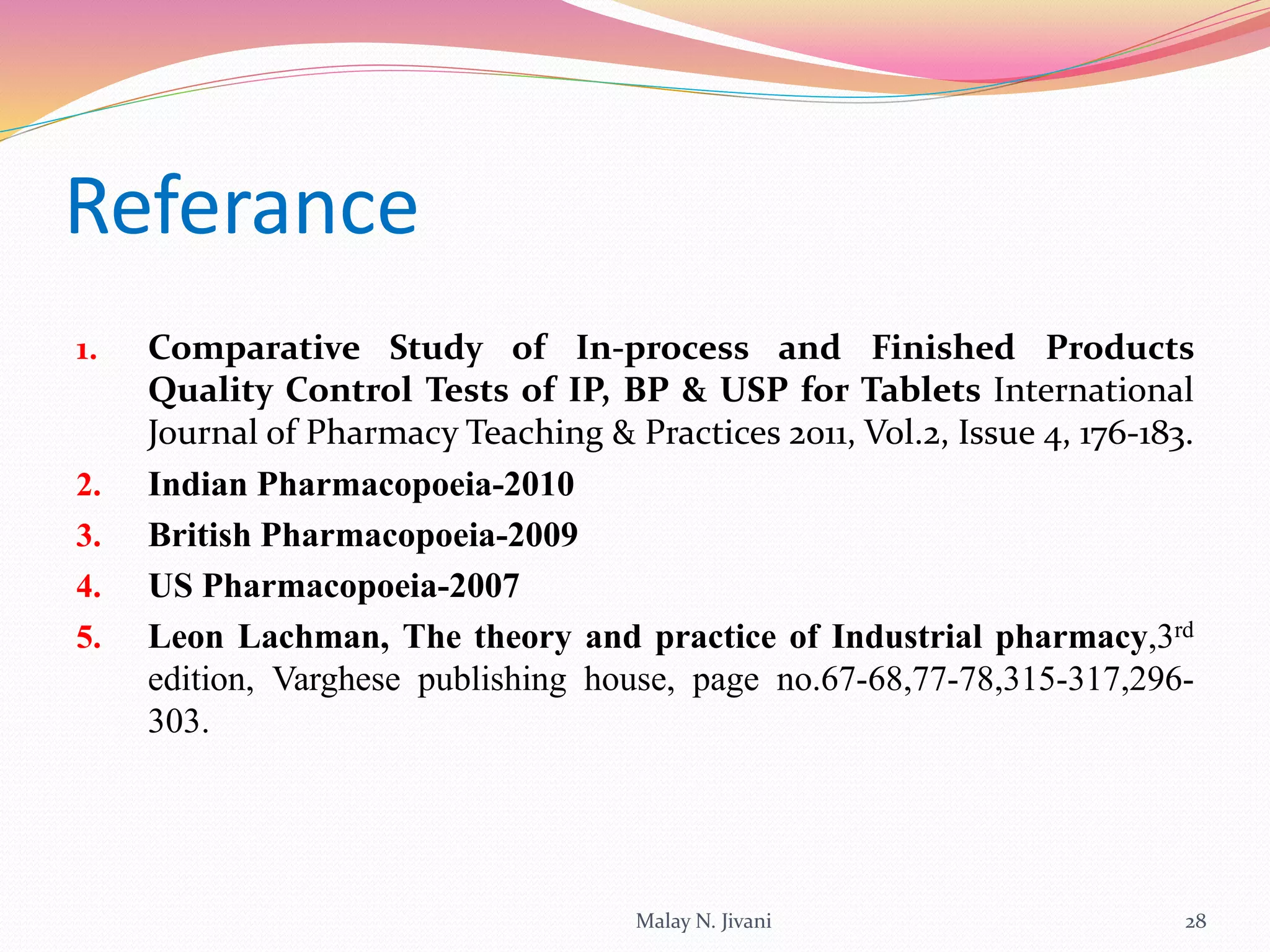 Ipqc tests for tablet | PPTX