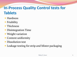 Ipqc tests for tablet | PPTX