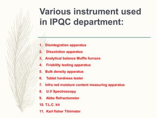 Ipqc tests for tablets | PPTX