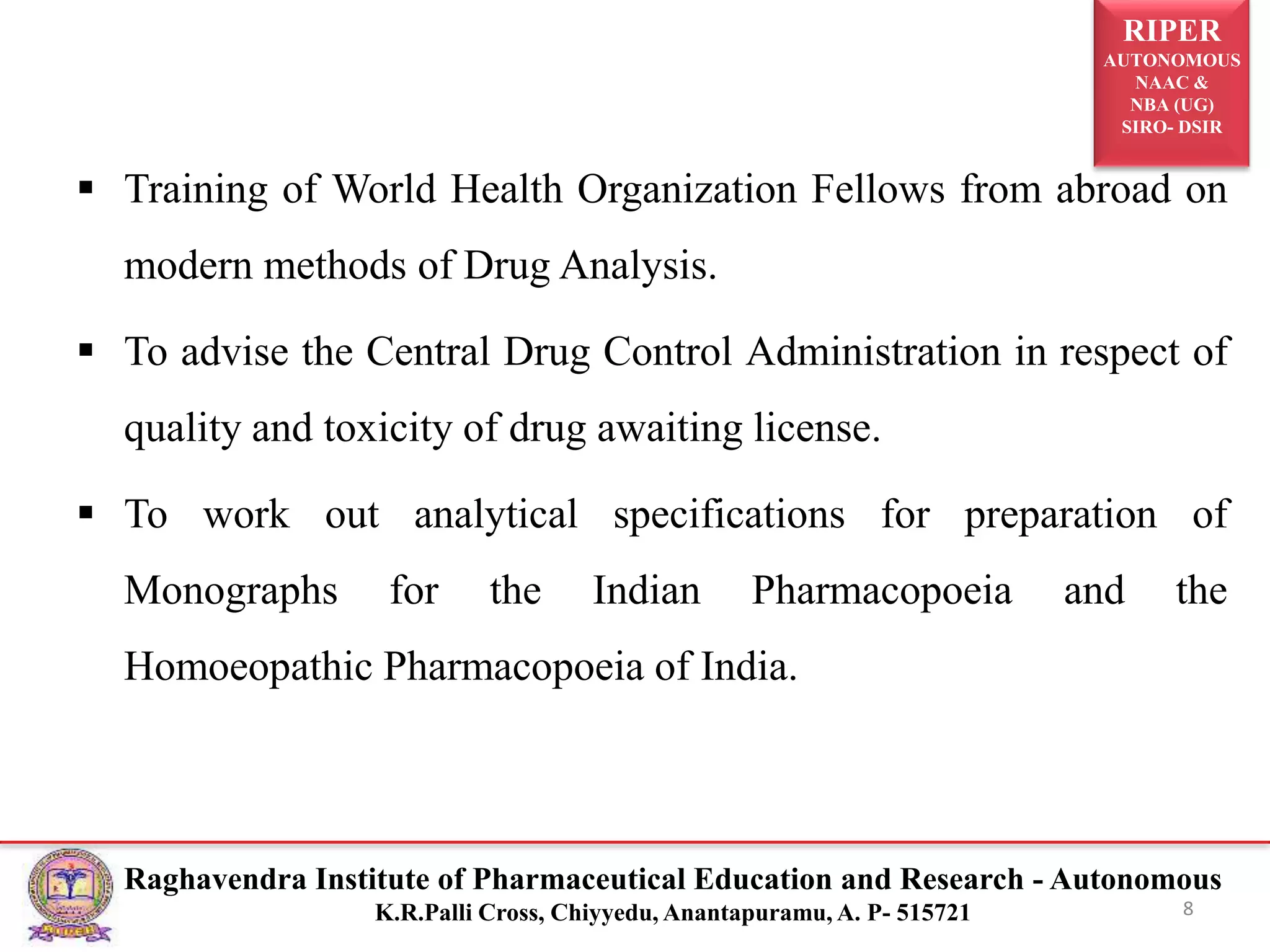 Central Drug Testing Laboratories & Responsibilities | PPTX