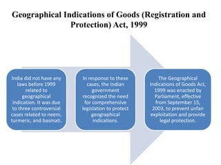 Salient features of Geographical Indications of Goods (Registration and Protection) Act, 1999 | PPTX
