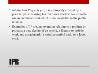 intellectual property rights an overivew | PPTX