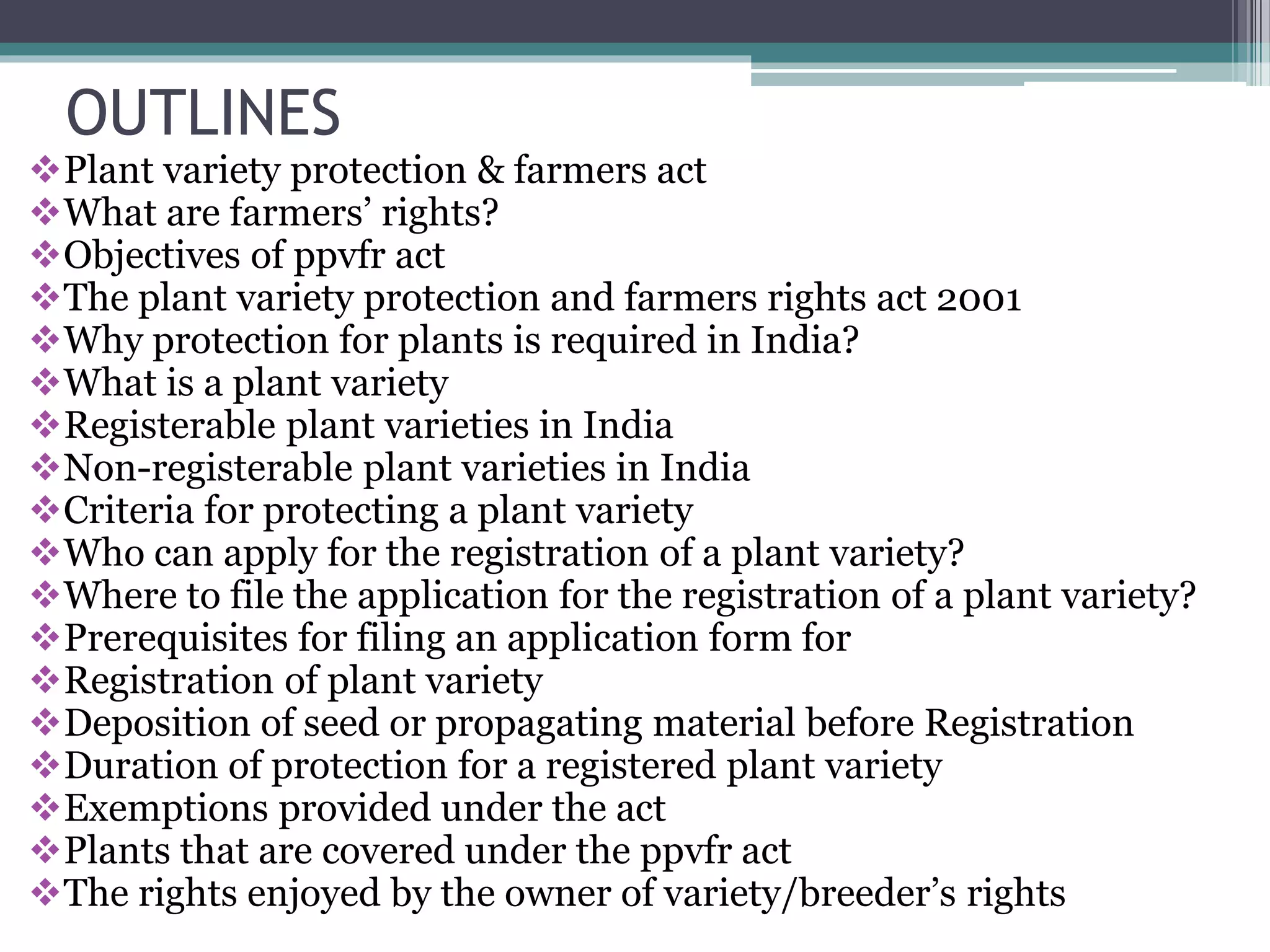 plant variety protection and farmer act | PPTX