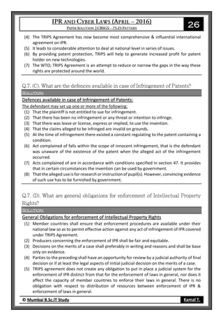 IPR & Cyber Laws (April - 2016) [CBSGS - Paper Solution] | PDF