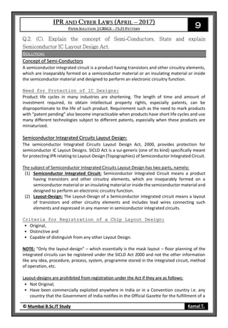IPR & Cyber Laws (April - 2017) [CBSGS - Paper Solution] | PDF