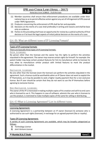 IPR & Cyber Laws (April - 2017) [CBSGS - Paper Solution] | PDF