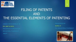 FILING OF PATENT AND ESSENTIAL ELEMENTS OF PATENTING | PPTX