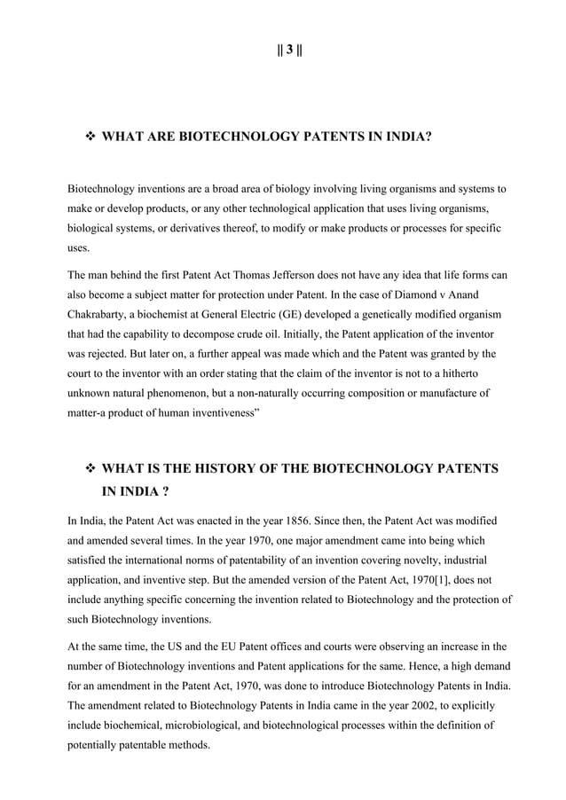 BIOTECHNOLOGY PATENTS – STATUS OF PROTECTION | PDF
