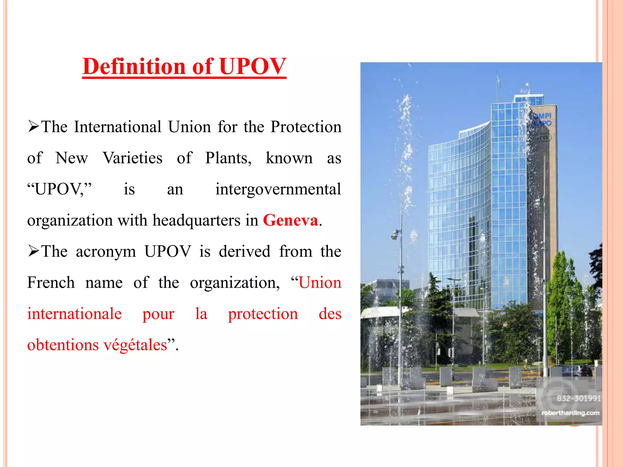 UPOV The International Union for the Protection of New Varieties of ...