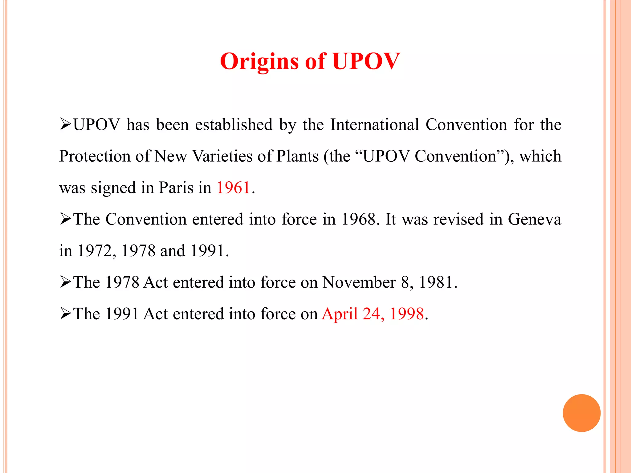 UPOV The International Union for the Protection of New Varieties of ...