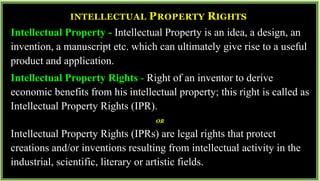 INTELLECTUAL PROPERTY RIGHTS - PATENTS AND COPYRIGHTS | PPTX